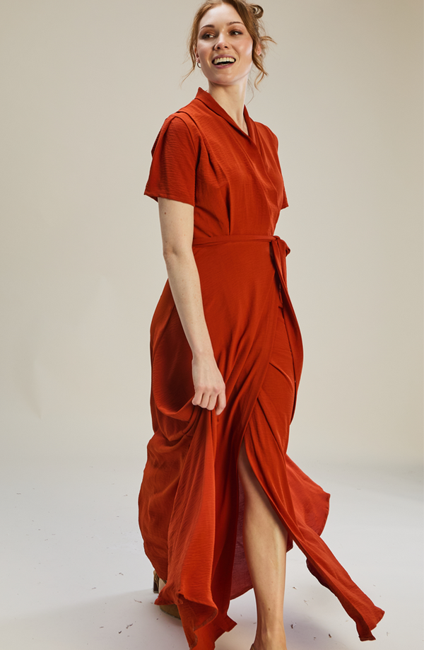 Jenna Dress with Sleeves | Rust Wrap Maxi Dress– MARETHCOLLEEN