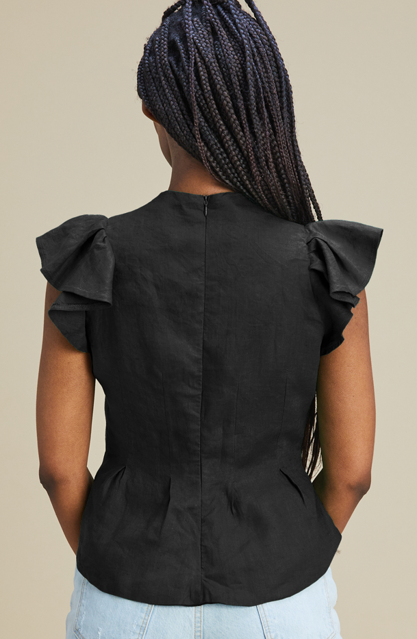 Kensey Raw 100% Linen Top Black– MARETHCOLLEEN