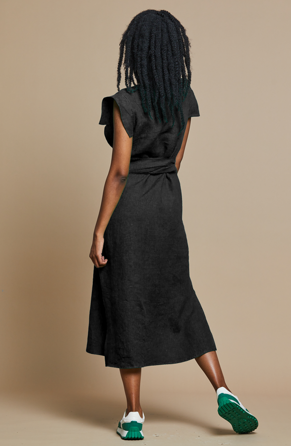 Beck Dress Summer Sleeve Less Mareth Colleen Black Linen– MARETHCOLLEEN